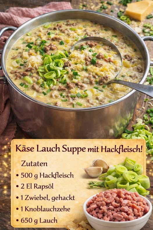 Käse Lauch Suppe mit Hackfleisch - Welt Rezept